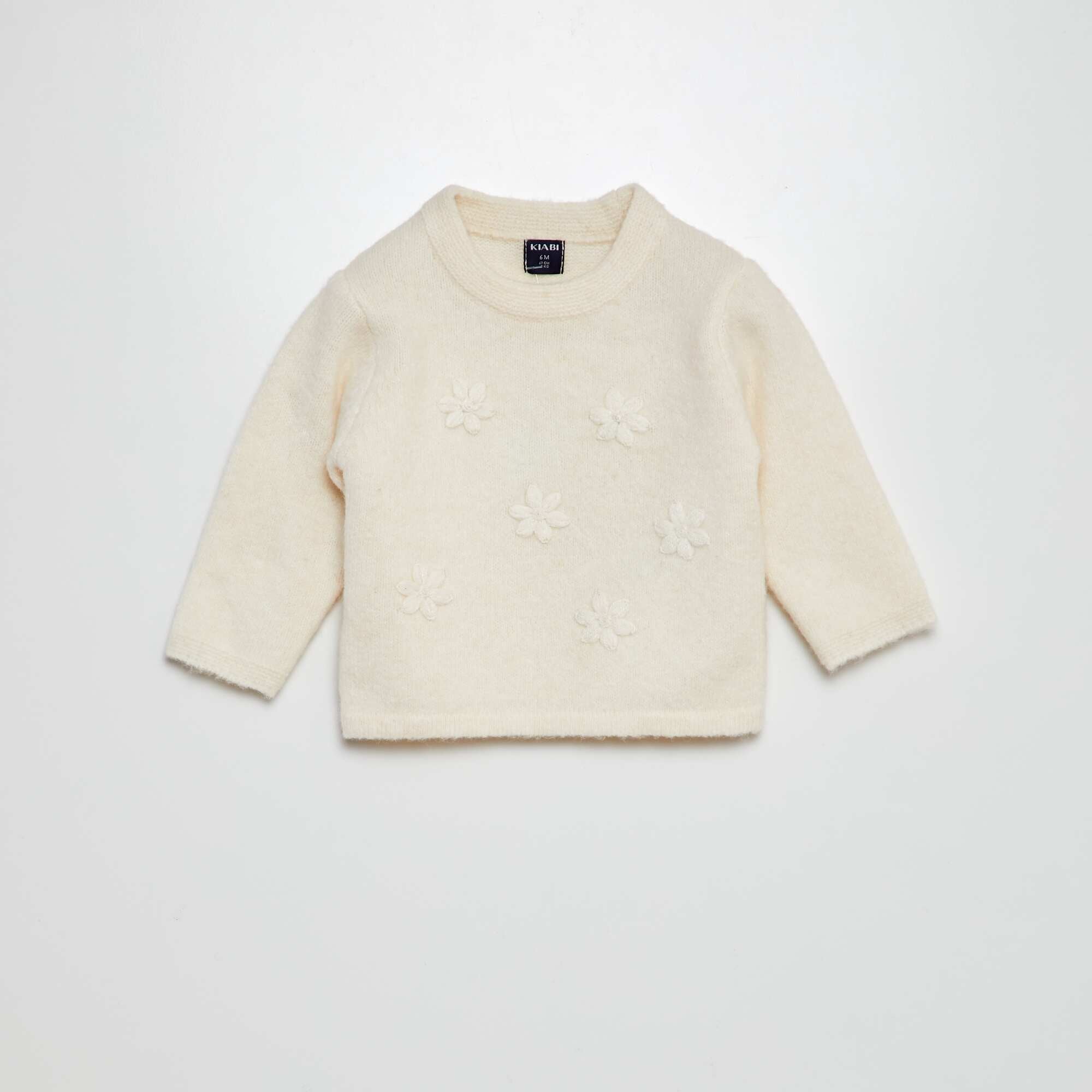 Sweater with floral embroidery WHITE – Kiabi Georgia