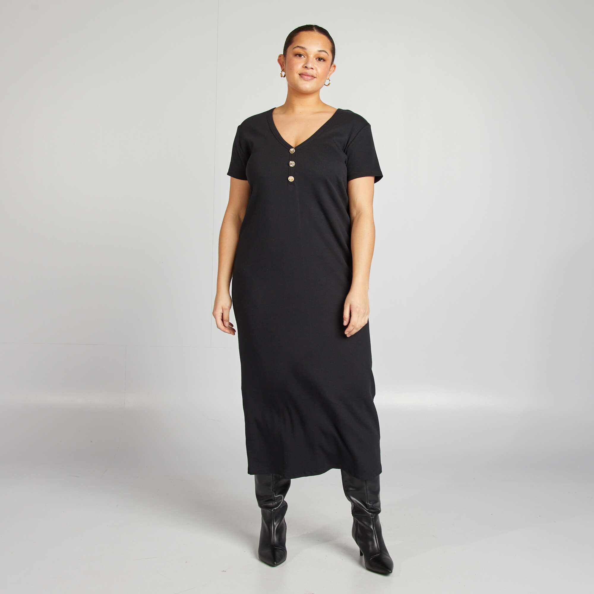 Ribbed knit dress BLACK – Kiabi Georgia